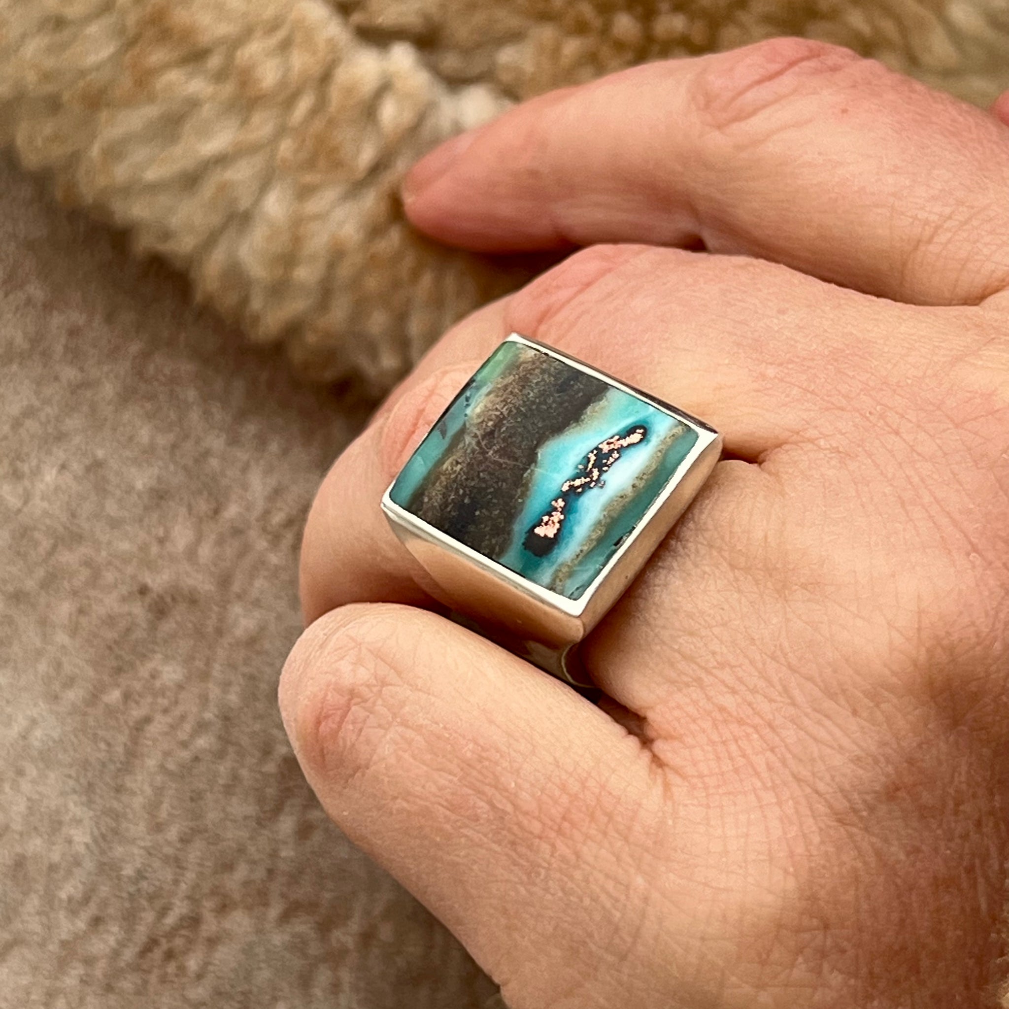 Indonesian opalwood with native copper signet | Ring | Scott James Jewelry